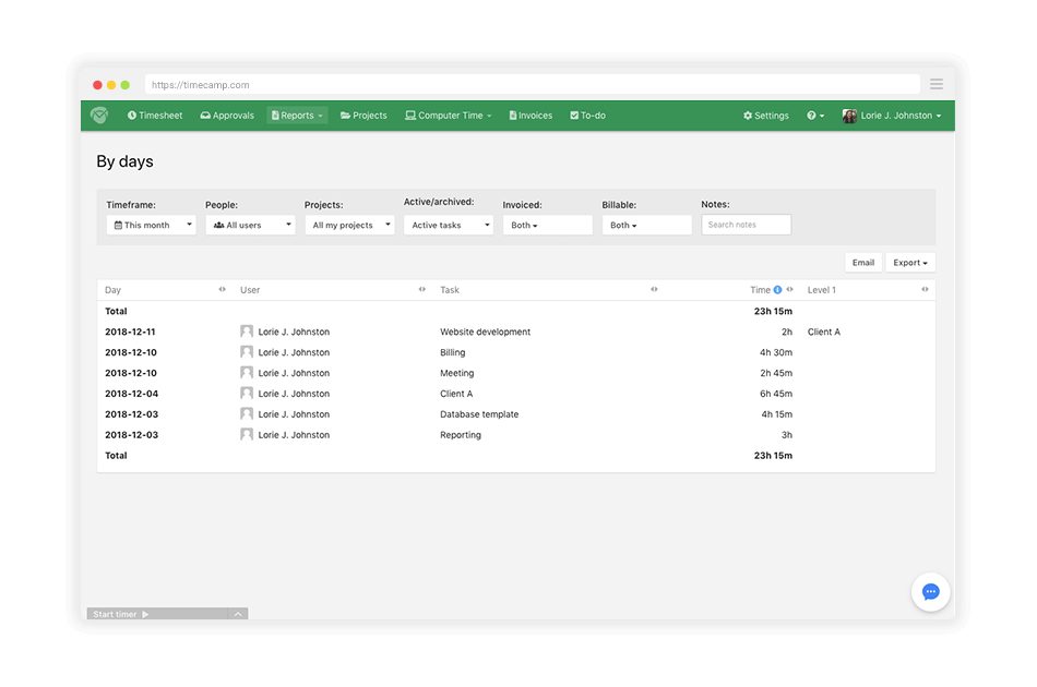 Time Reporting System Timecamp